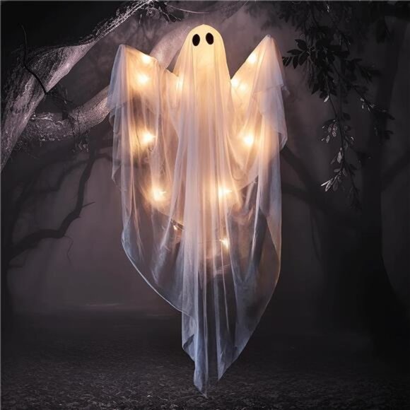 Holiday | Halloween Hanging Light Up Ghost With Spooky Warm White Led ...